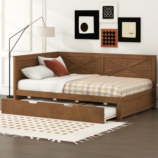 Rustic Style Twin Size Wood Daybed with Trundle Ancient Brown
